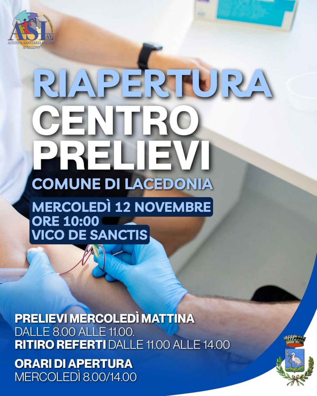 Lacedonia, riapre il centro prelievi da mercoledì 12 novembre